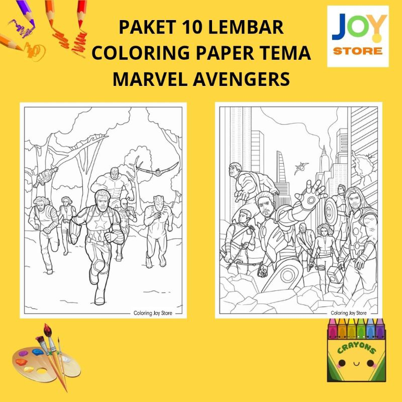 Jual PAKET 10 Lembar Kertas Gambar Mewarnai Tema Marvel Avengers Ukuran ...