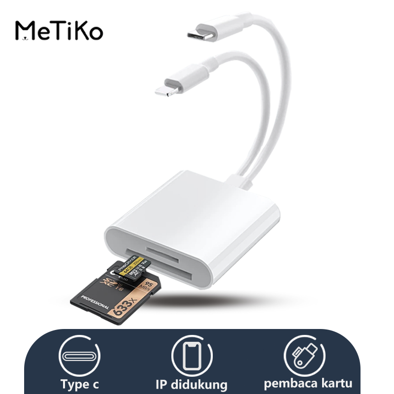 Jual MeTiko 2in1 OTG Adapter Card Reader Untuk IPhone Lightning To SD ...