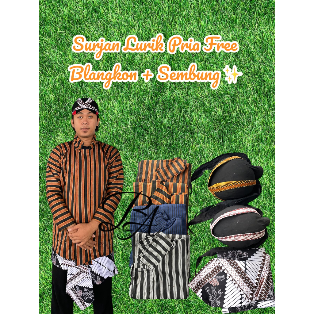 Jual Set Surjan Lurik Hitam Pria Dewasa//Surjan Lurik+Sembong+Blangkon ...
