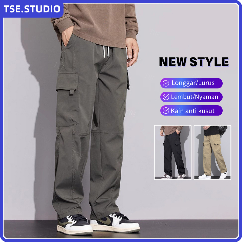 Jual Celana Cargo Pria Panjang Dewasa Oversize Pria Korean Style Loose Straight Pants Promo ...