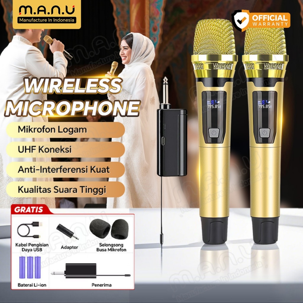 Jual 【2 Mic】Manu Wireless Microphone UHF--Jarak 100m, Anti Interference ...