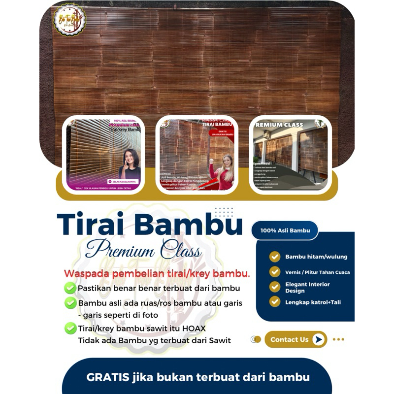 Jual [100% ORIGINAL]Tirai Krey kirai bambu Hitam/bambu wulung vernis + kerekan komplit tinggal ...