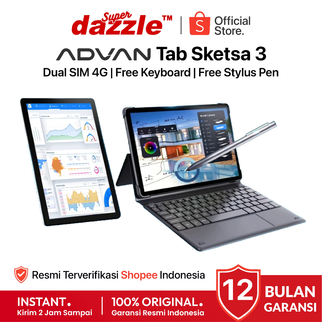 Jual [ BONUS Keyboard + Pen ] Tablet ADVAN Sketsa 3 6/128 Original 100% ...