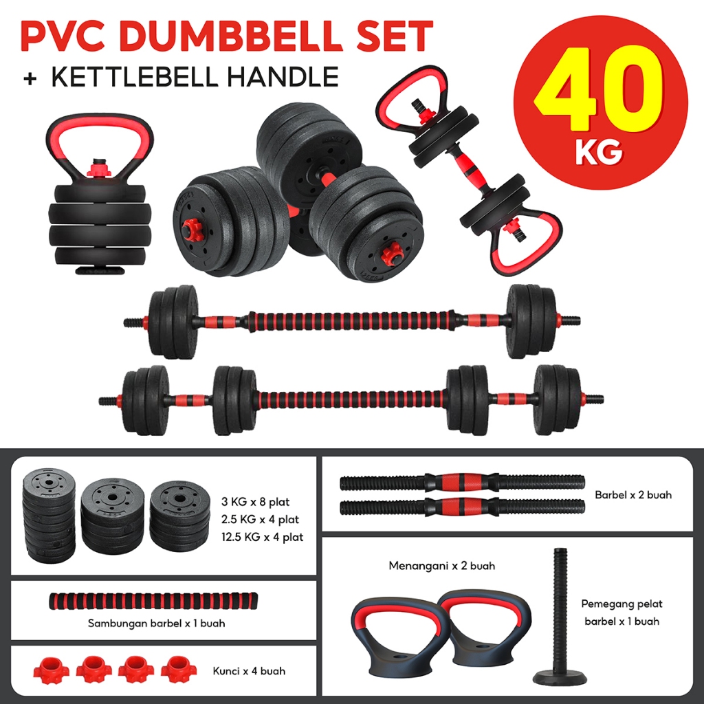 Jual HTD Sport Dumbbell Set 40 Kg PVC Alat Olahraga Fitness Angkat Beban Besi Fitness Latihan ...