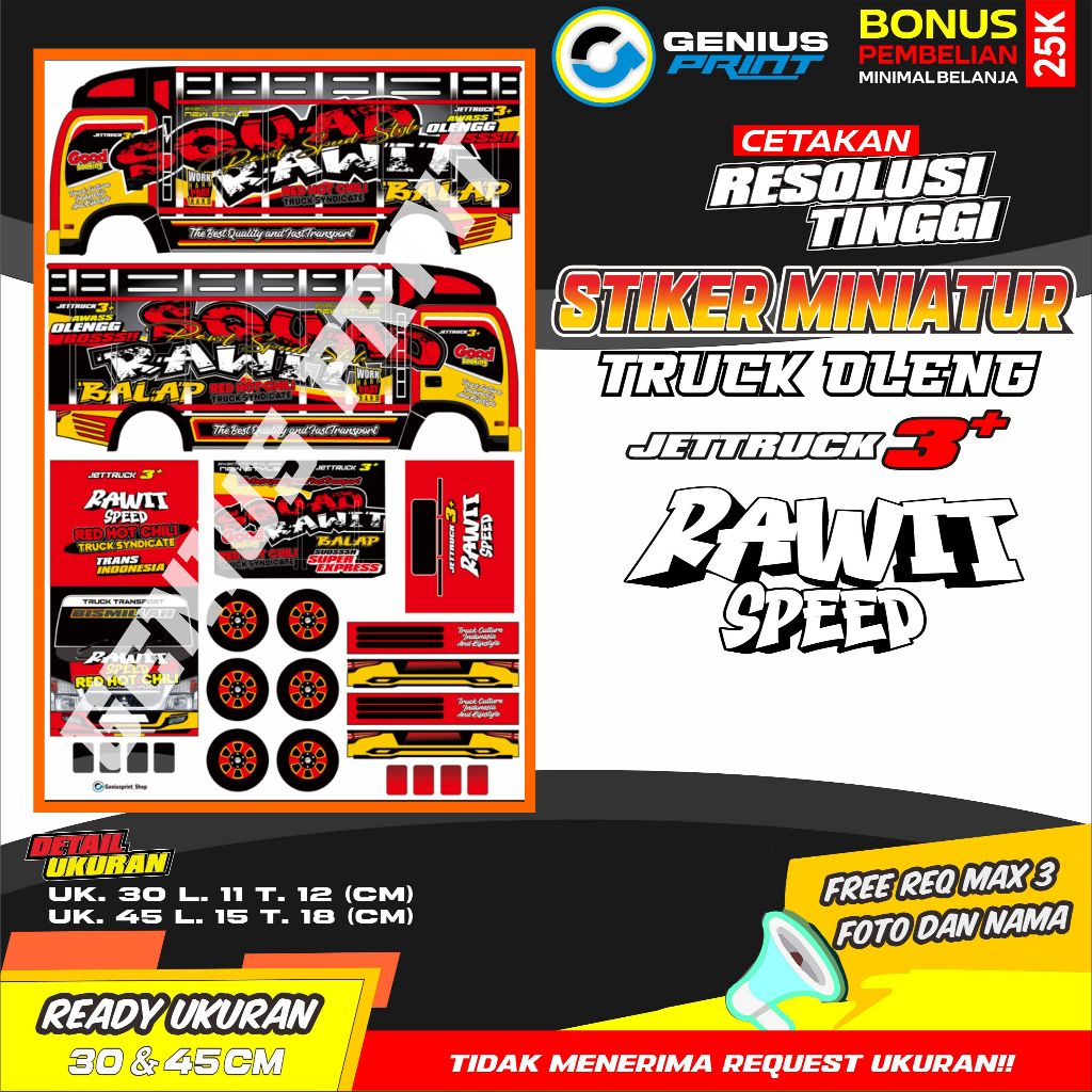 Jual Stiker A3 Miniatur Truk Oleng Motif Squad Rawit | Prima Sari ...