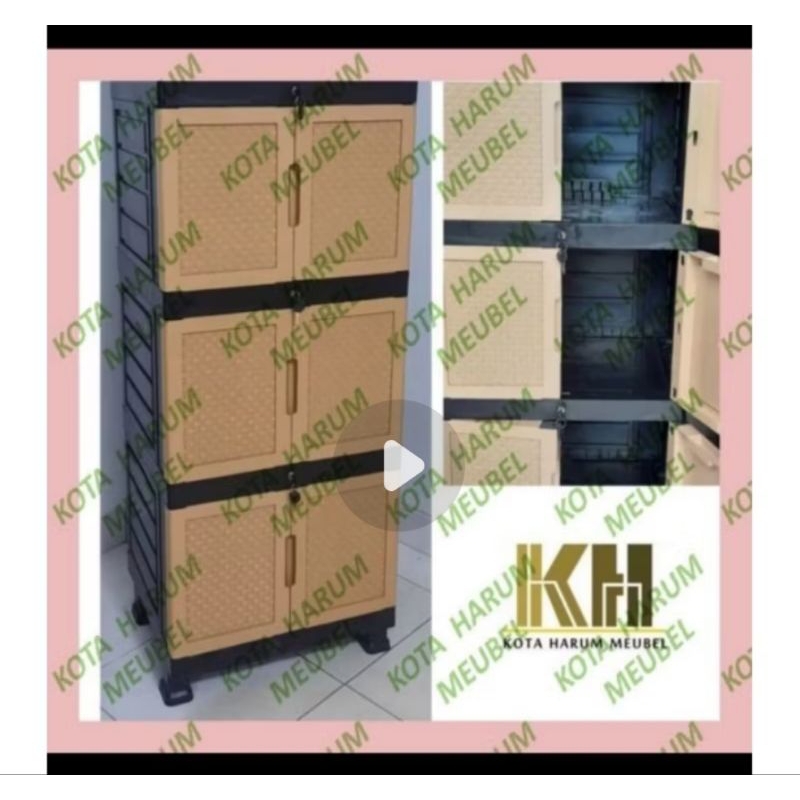 Jual PAKAI KACA lemari plastik 3 susun polos coklat anyaman rotan ...