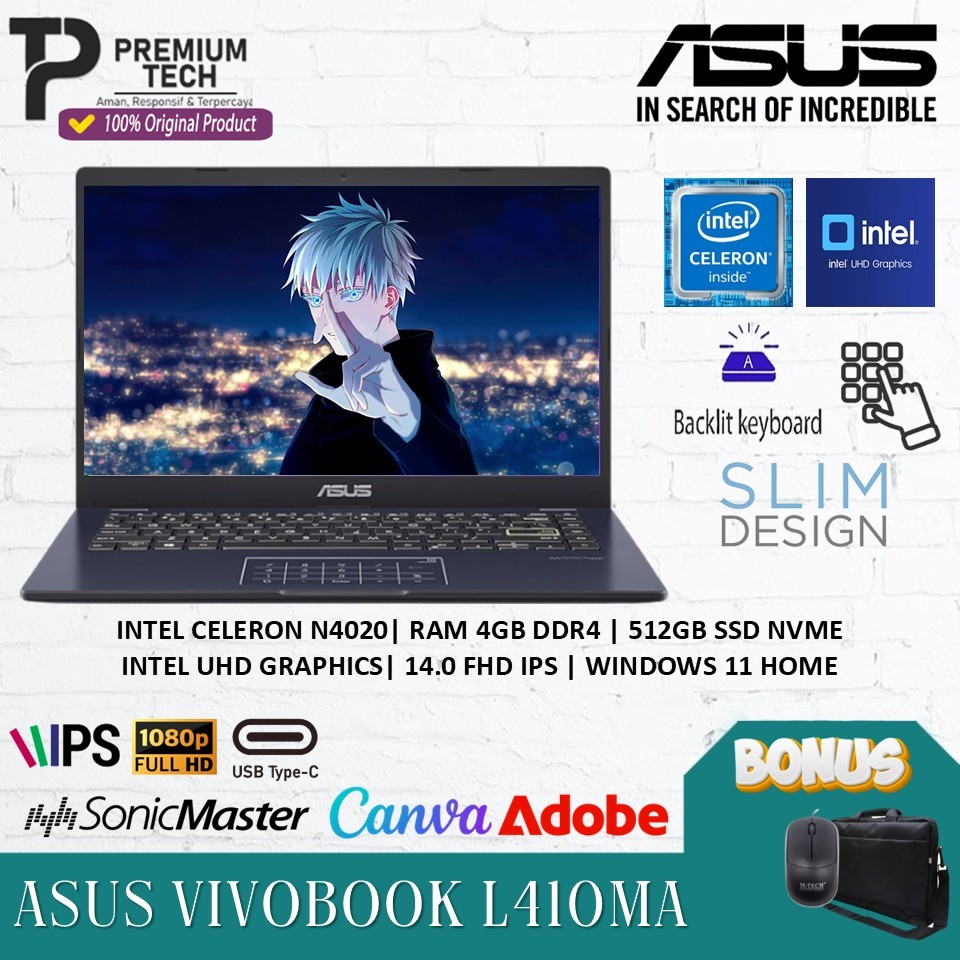 Jual Laptop Asus Vivobook L410MA Intel Celeron N4020 4GB 640GB SSD FHD ...