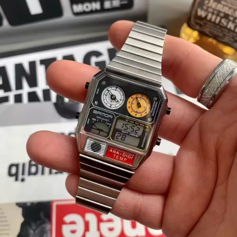 Jual Retro square watch men's multifunctional ultra-thin steel strip ...