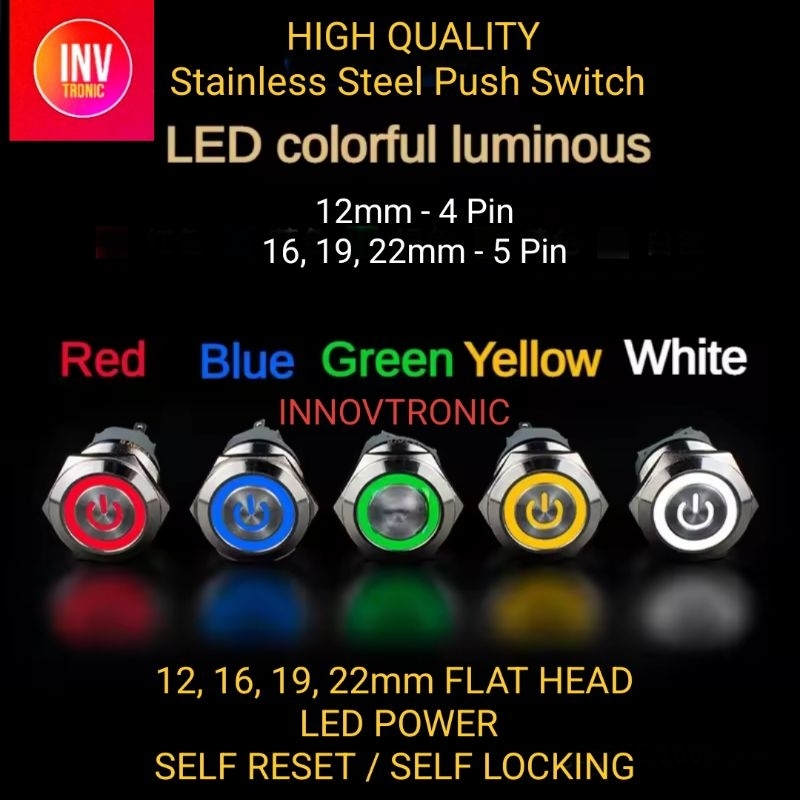 Jual POWER LED Flat Head Reset / Locking Push Button Switch Metal ...