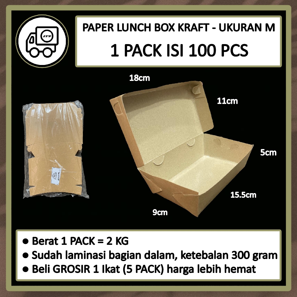 Jual Paper Lunch Box Kraft Coklat Ukuran S M L Laminasi isi 100 pcs | Shopee Indonesia
