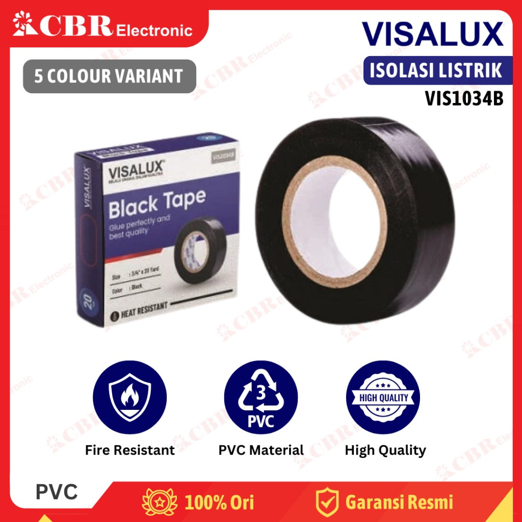 Jual Lem Isolasi Listrik Visalux VIS1034B 10 Yard / PVC Electrical Tape ...
