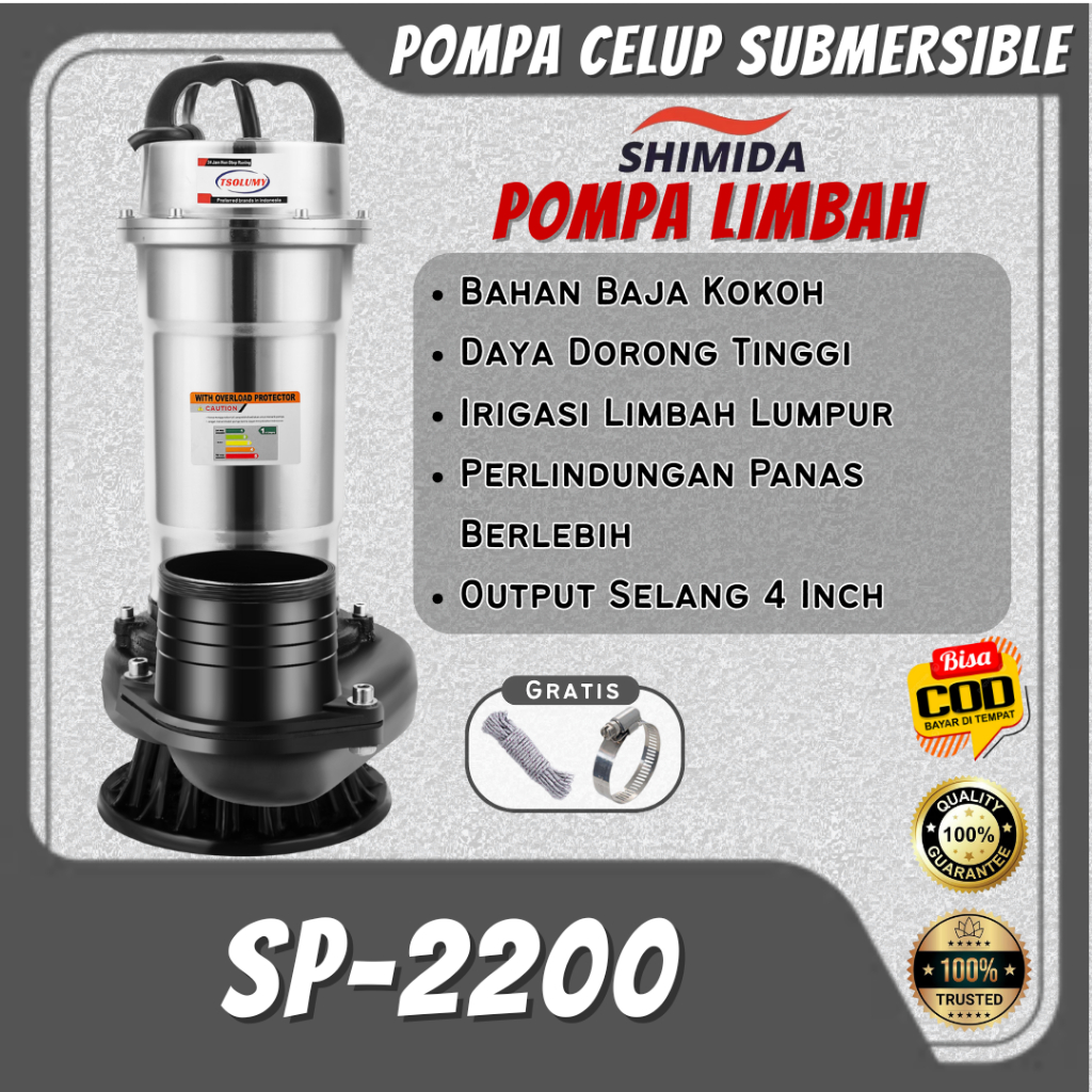 Jual Shimida Pompa Celup Air Kotor SP-2200W Volt: 220V Outlet : 4inch ...