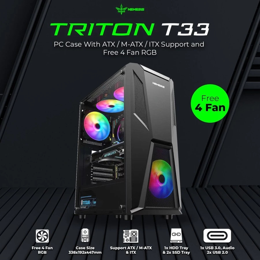 Jual NYK Nemesis T33 Triton PC Case Gaming RGB 4 Fan Tempered Glass ATX ...