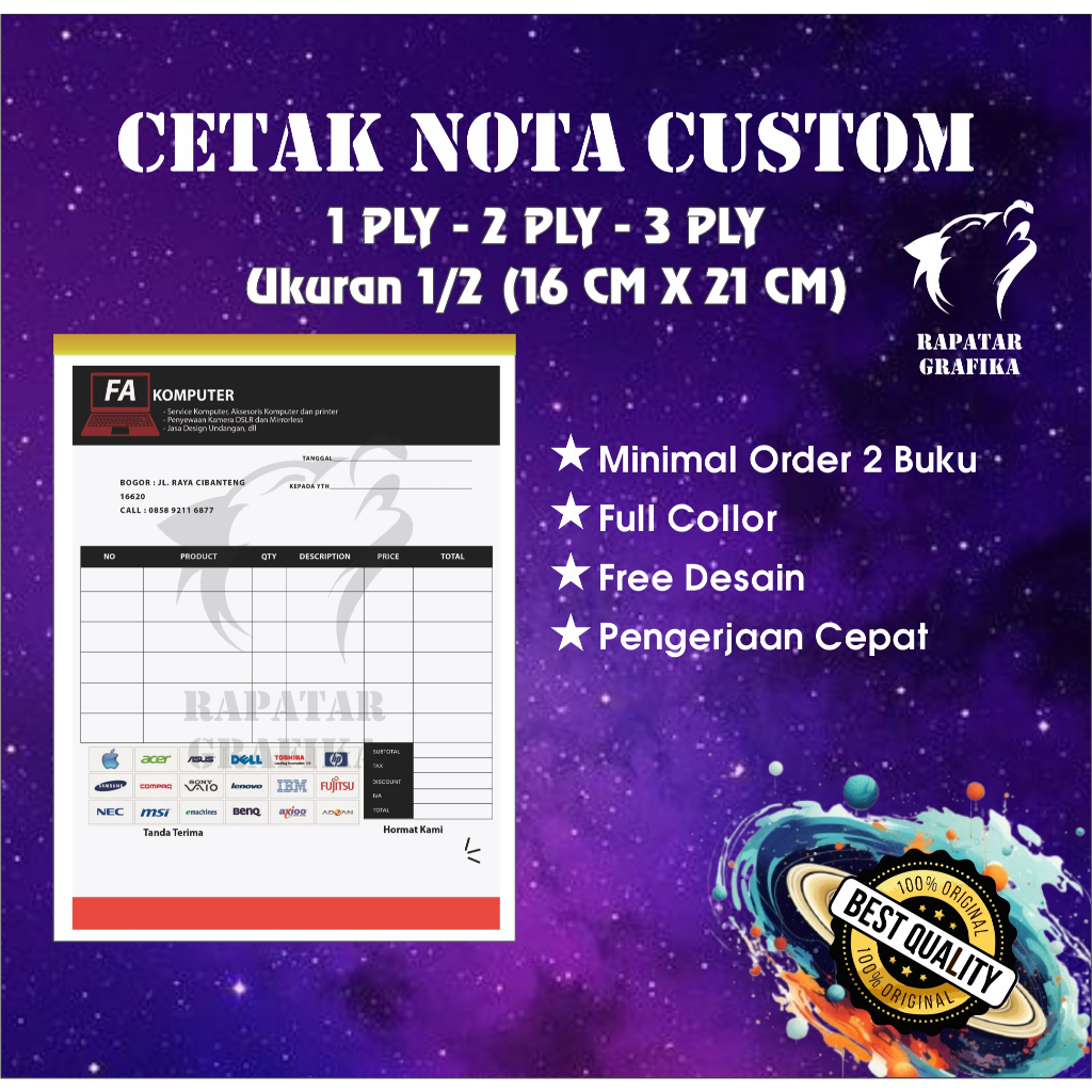 Jual CETAK NOTA CUSTOM UKURAN 1/2 1 PLY, 2 PLY, 3 PLY, FREE DESAIN ...