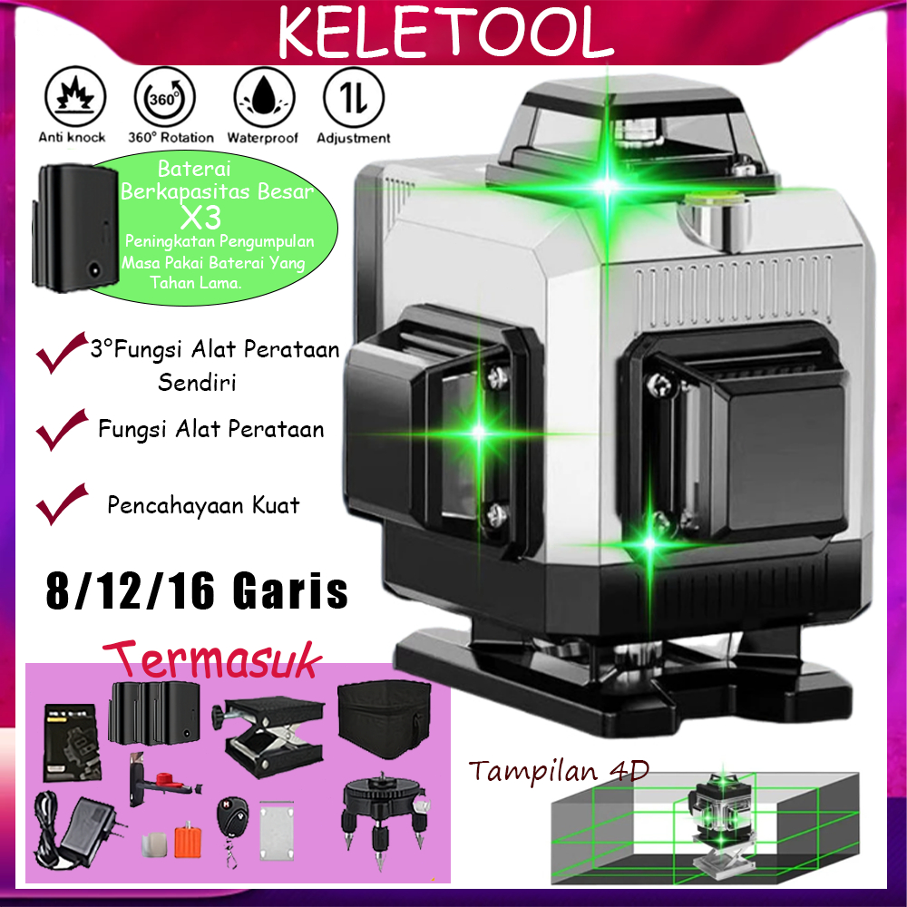 Jual 16 Lines Laser Level 360 Auto Leveling, Profesional 4D Green Cross ...