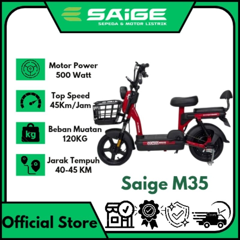 Jual Sepeda Listrik SAIGE M35 500Watt Ada Keranjang Depan Bergaransi ...