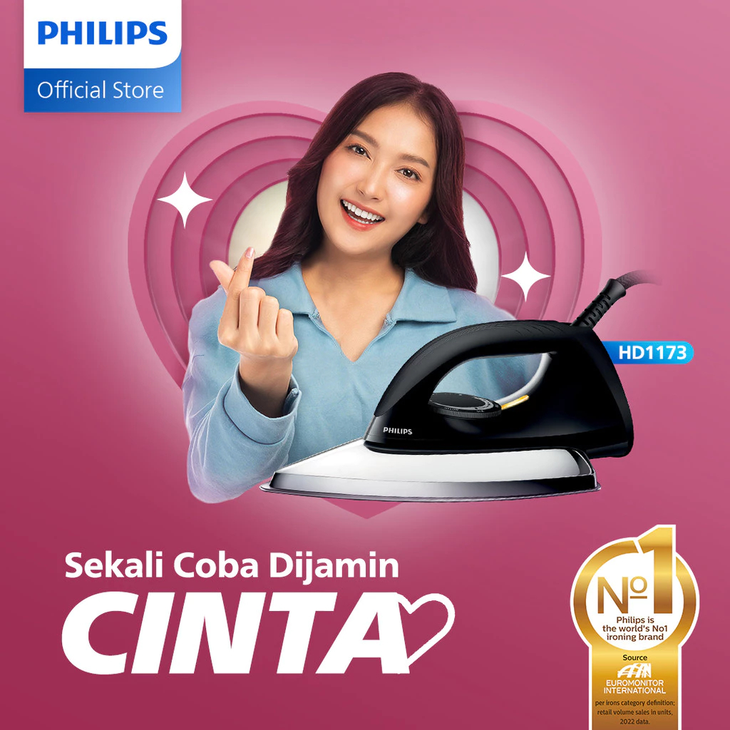 Jual Philips Setrika kering HD1173/80 Hitam, Ceramic 4 Lapis, Anti ...