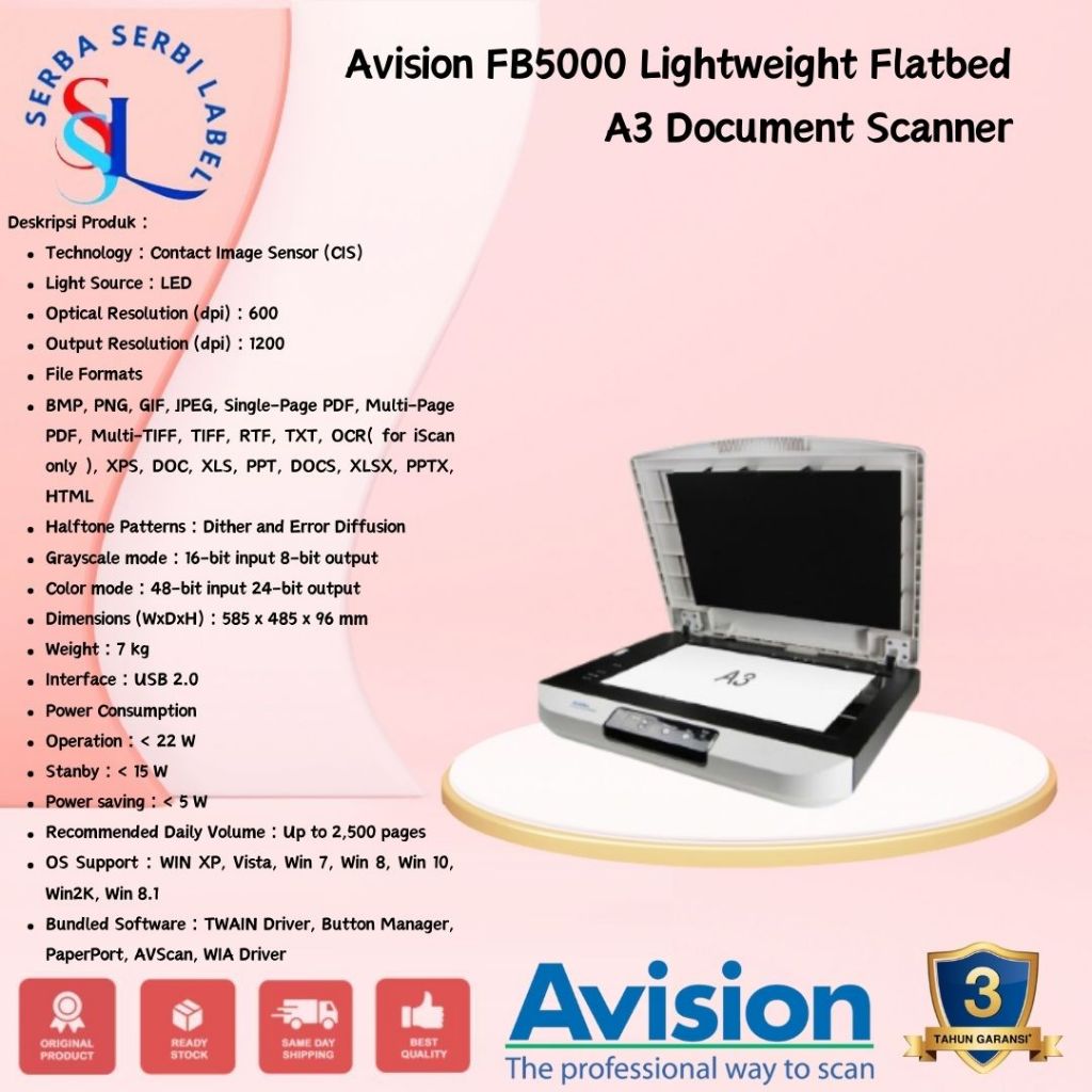 Jual AVISION FB5000 Scanner A3 Flatbed Book Scanning & ID Card Scan FB ...