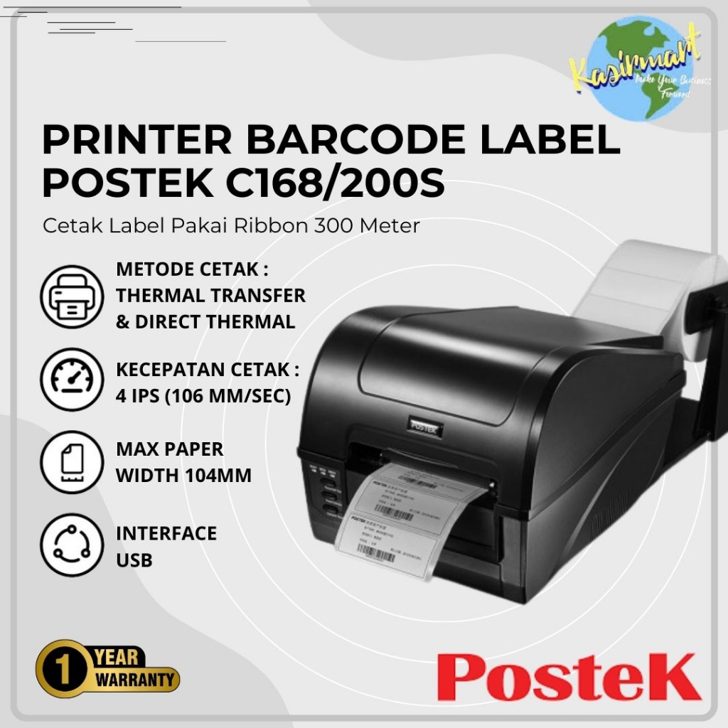 Jual Postek C168 Printer Label Barcode Transfer Thermal A6 C 168 C-168 Cetak Harga Barang Resi ...