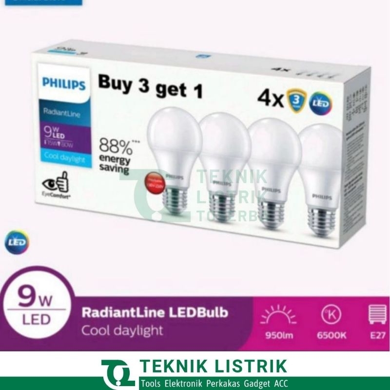 Jual Philips Lampu Bohlam LED 9 Watt Paket Beli 3 Gratis 1 Radiantline ...