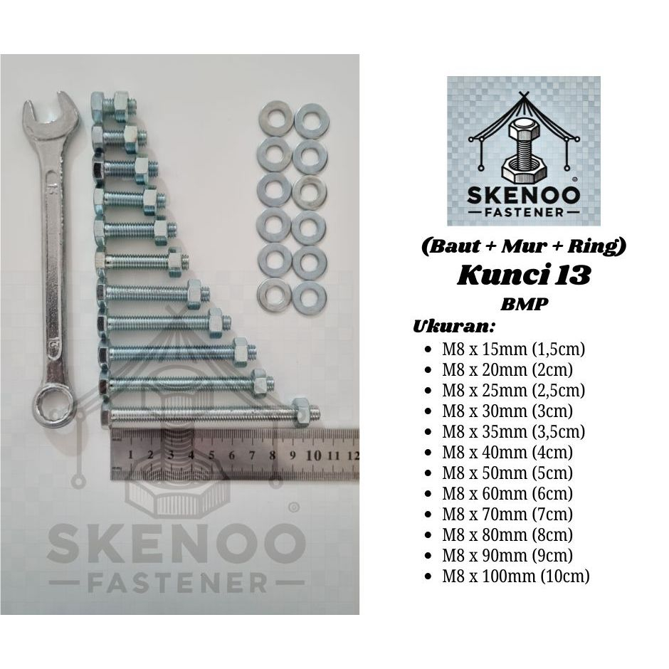 Jual (10 pcs) Baut Mur Putih, Ukuran M8 Kunci 13, Warna Stainless ...
