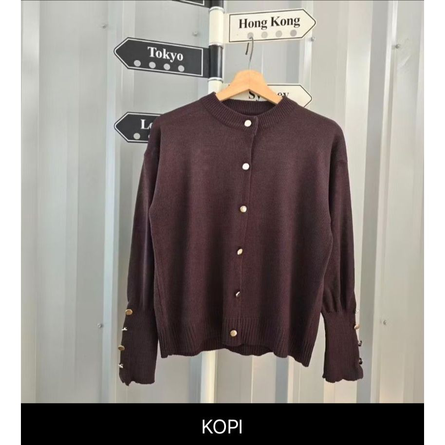 Jual Tarla Aira Cardigan Basic Rajut Kancing Gold-inara kancing ...
