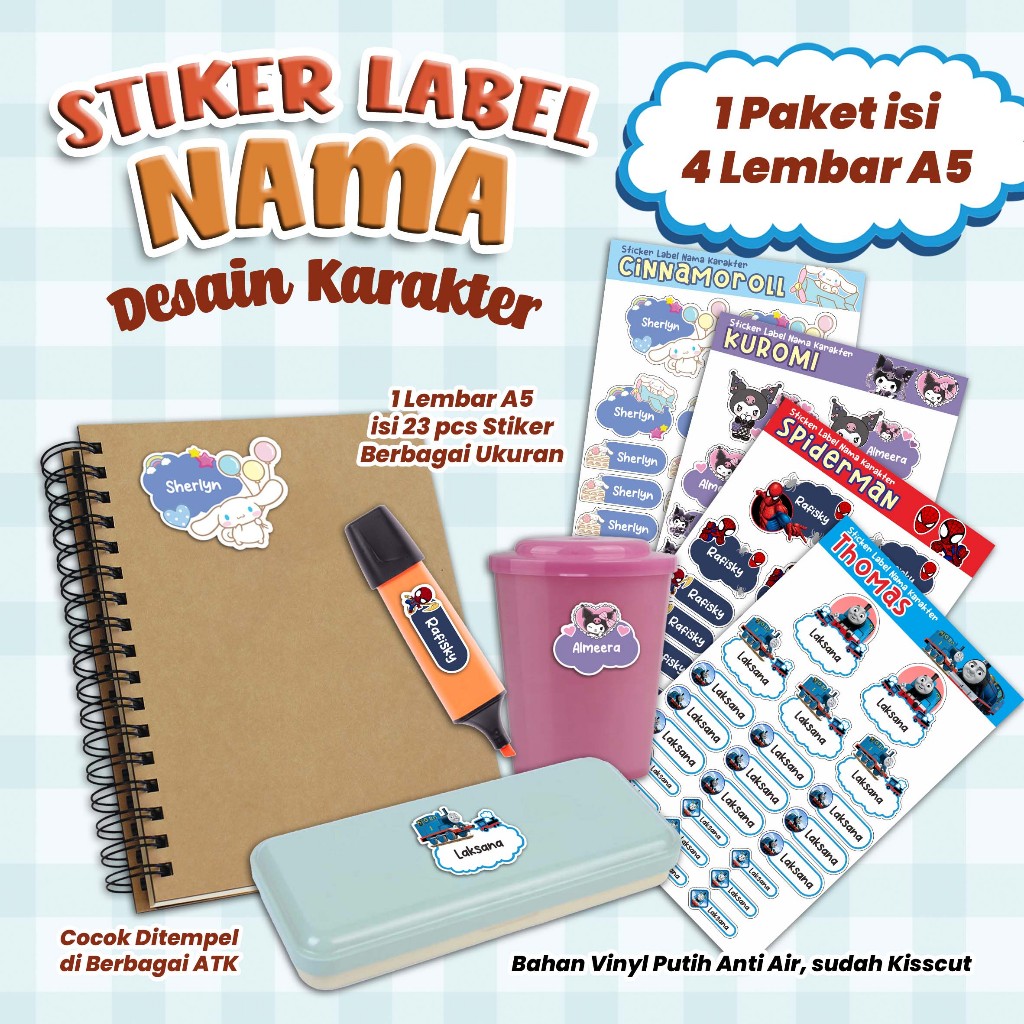 Jual Stiker Label Custom Nama -Stiker Nama Desain Karakter - Stiker ...
