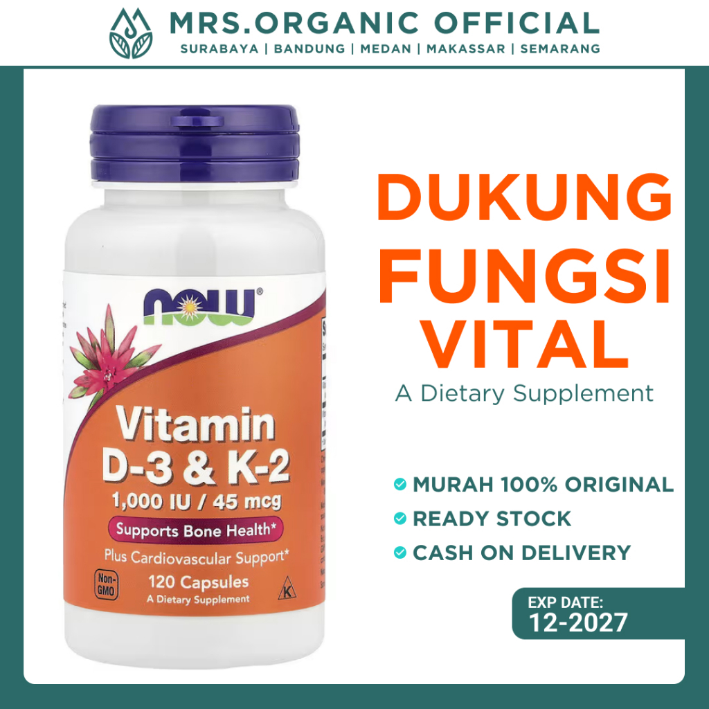 Jual Vitamin Suplemen NOW Foods D3 K2 D 3 & K 2 1000iu / 45mcg 120 Capsules - Kesehatan Imun ...