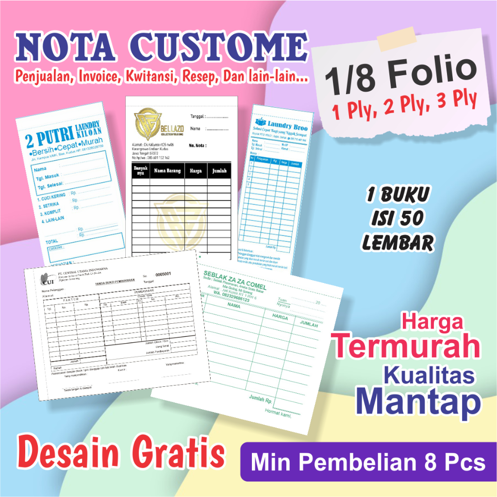 Jual [FREE DESAIN] Nota 1/8 Folio isi 50lbr, Nota Customer - Penjualan ...