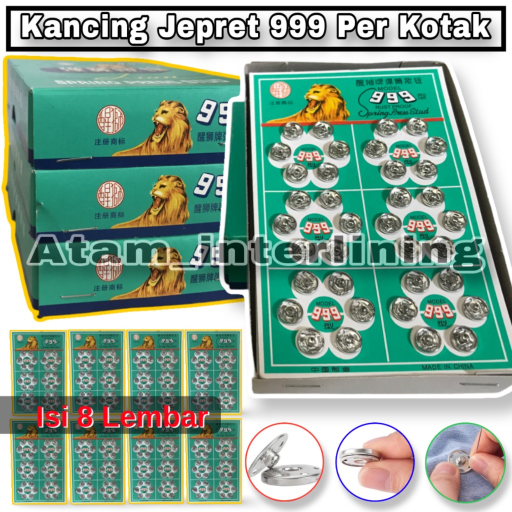 Jual 1 Kotak isi 8 Lembar | Kancing Jepret 999 Diameter 9mm Silver ...