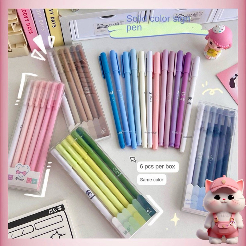 Jual N87 (1 Set 6 Pcs) Pena Gel 0.5mm Warna Pastel Pen Gel Aesthetic ...