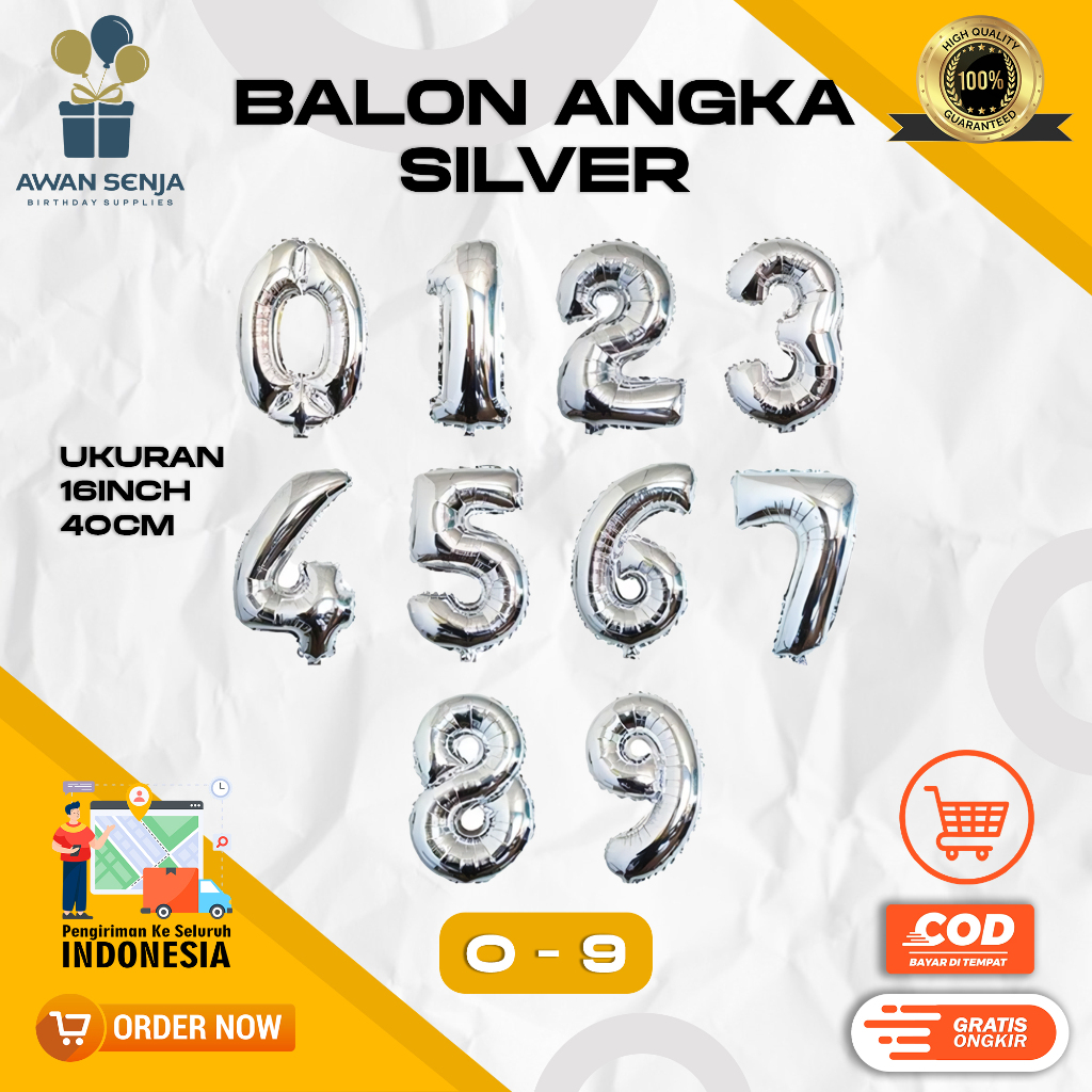 Jual Balon Foil Angka Silver 40 cm 16 Inchi | Dekorasi Pesta Ulangtahun ...