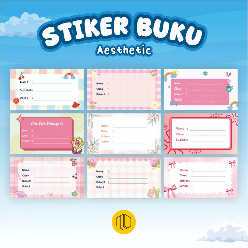 Jual (isi 30 Pcs) Stiker Mata Pelajaran Nama Buku Aesthetic Motif Pink ...