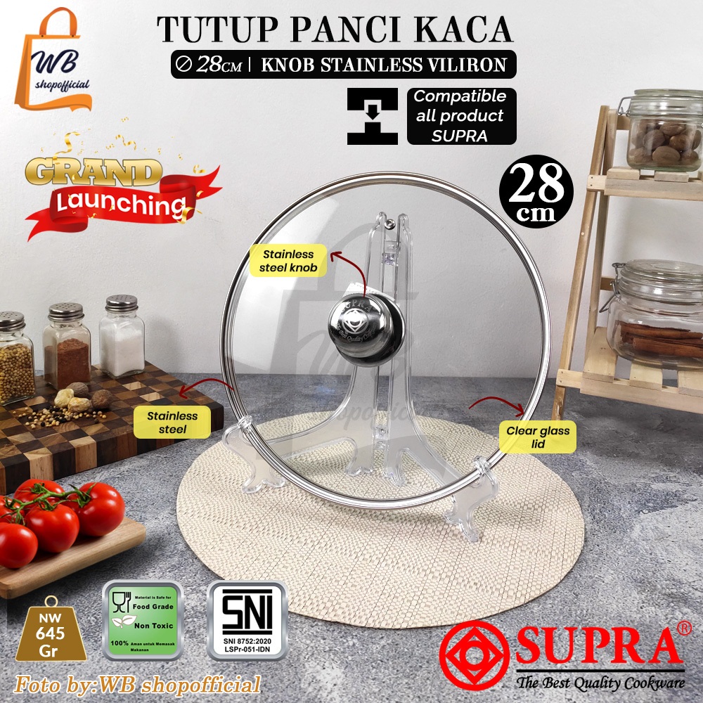 Jual SUPRA Tutup panci kaca 28cm knob stainless viliron series untuk ...