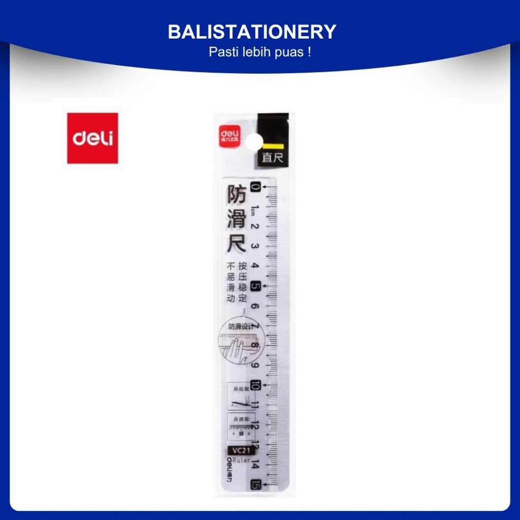 Jual Penggaris Plastik Deli VC21 – Anti Slip & Transparan 15cm (Bening ...