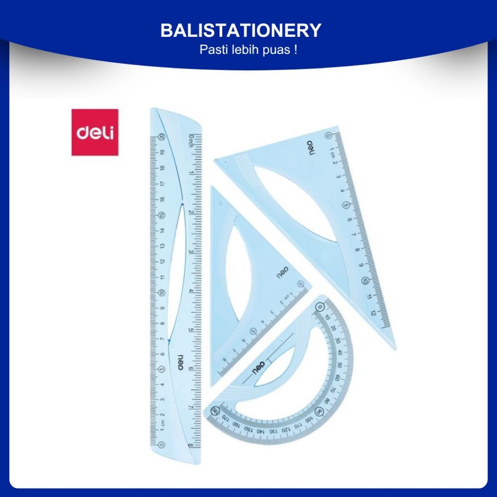 Jual Ruler Set / Set Penggaris Deli EH12 4 in 1 Kokoh Pengukuran cm dan ...