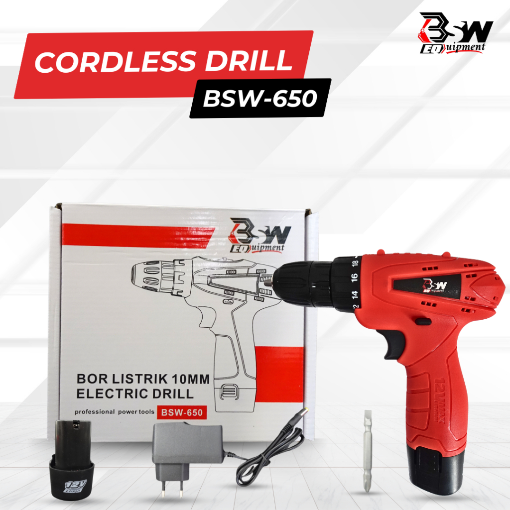 Jual Mesin Bor tangan Baterai12v BSW 650/ Cordless Drill charger cas ...