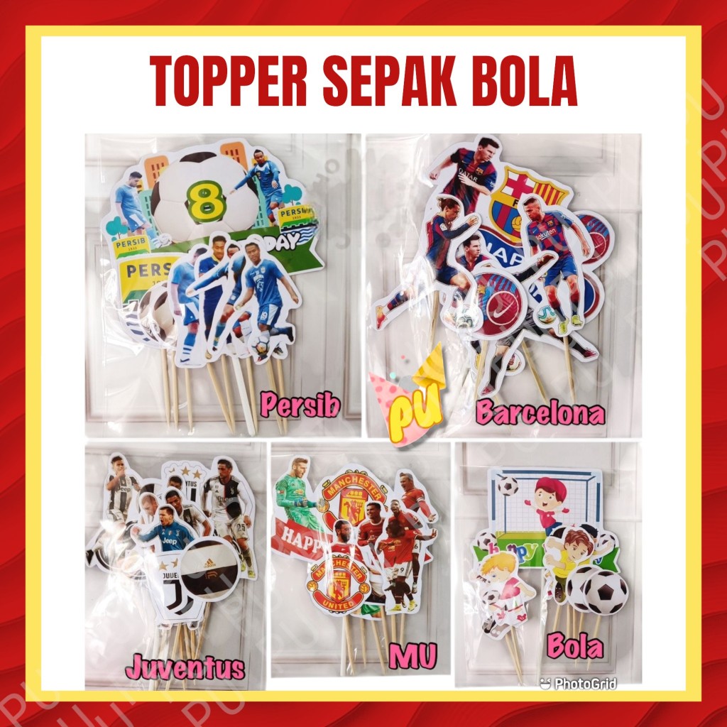 Jual (6pc) topper Bola topper kue topper persib juventus barcelona ...