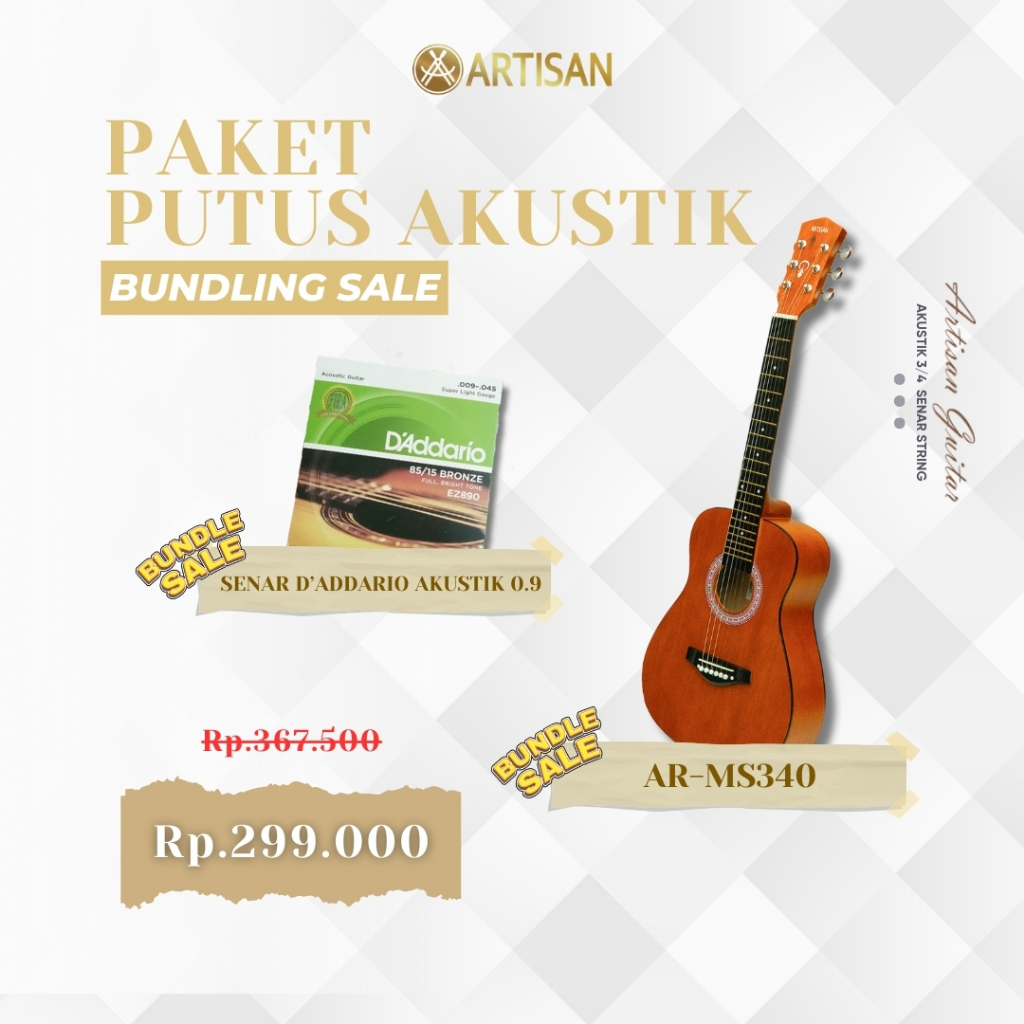 Jual ARTISAN Paket Putus Akustik [ Gitar Akustik 3/4 String + D'addario ...