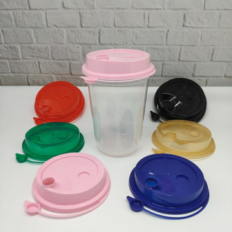 Jual CUP Gelas PP Injection 16oz oval bening 500ml + Tutup Bening Hitam ...