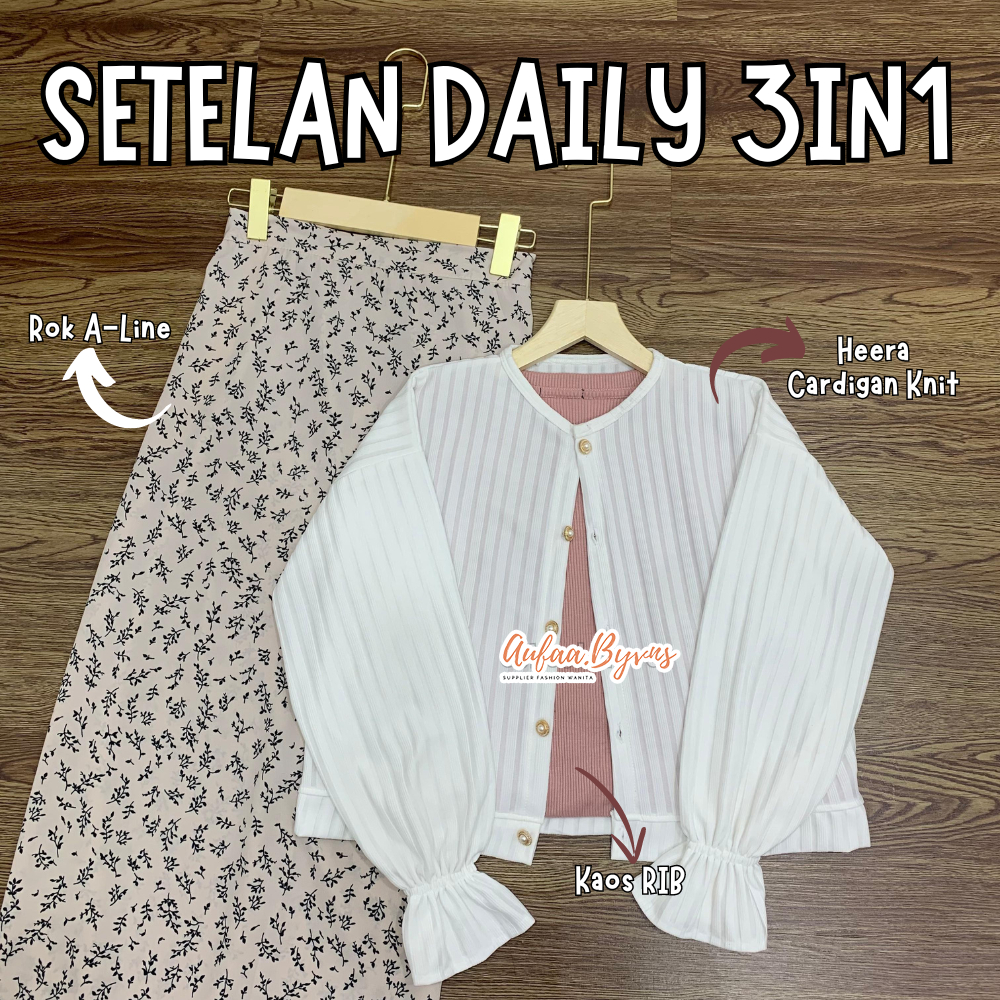 Jual 3in1 SETELAN CARDI CROP + INNER + ROK FLORAL SKIRT KEKINIAN / ONE SET CARDIGAN + KAOS RIB ...
