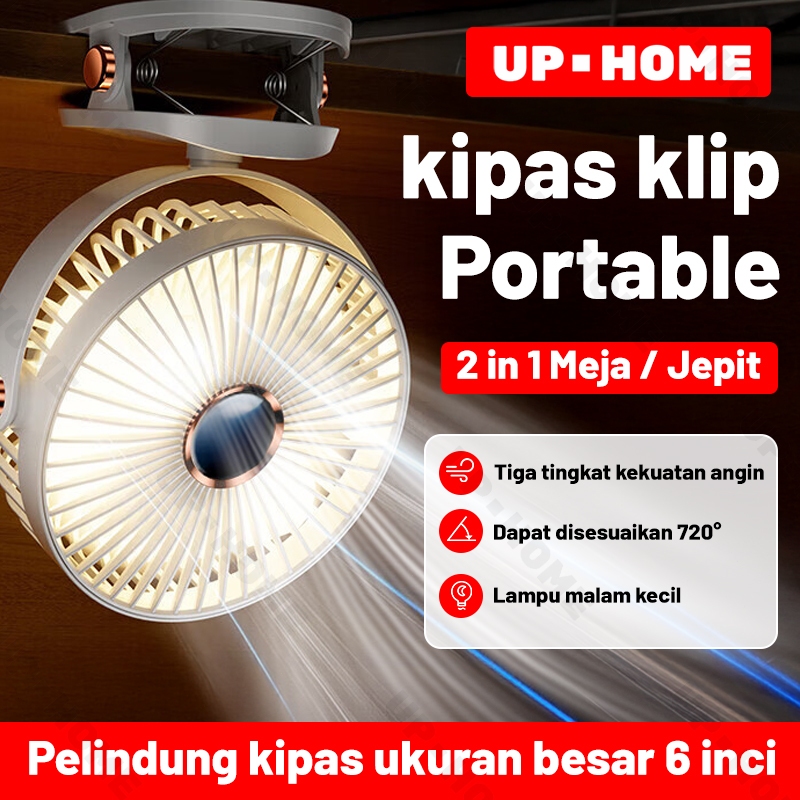 Jual UPHOME Kipas Angin Mini USB Klip Dengan Lampu Tidur LED / Kipas ...