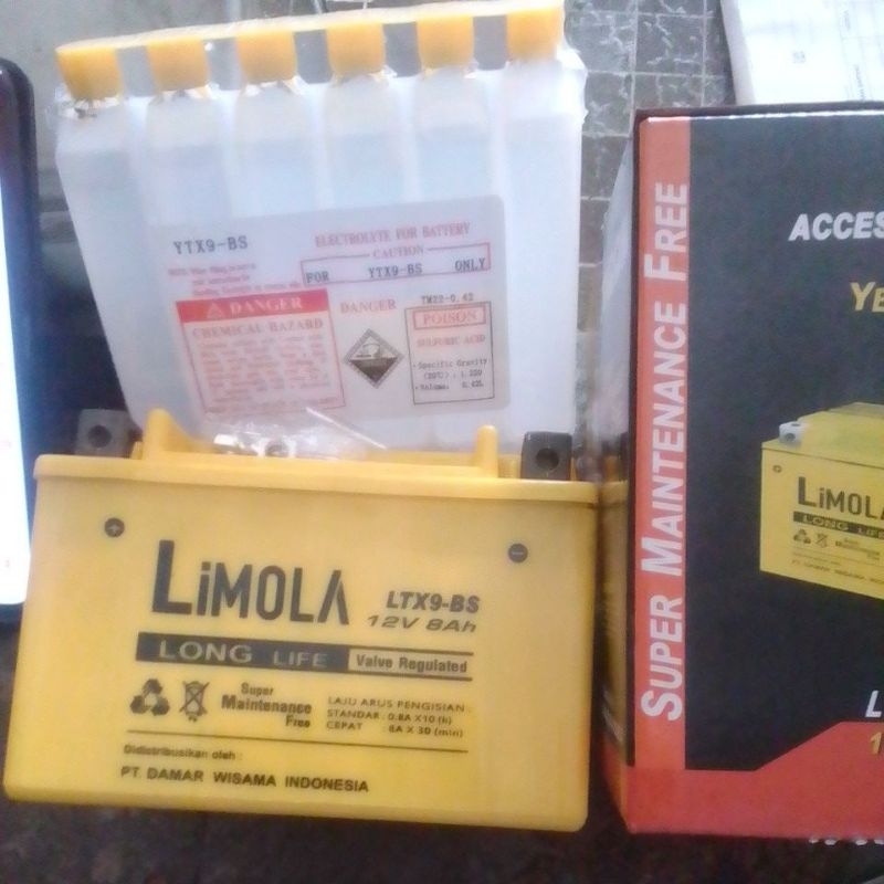 Jual Aki ninja 250 fi / 250 lama merk limola dan JJET BATT YTX9-BS made ...