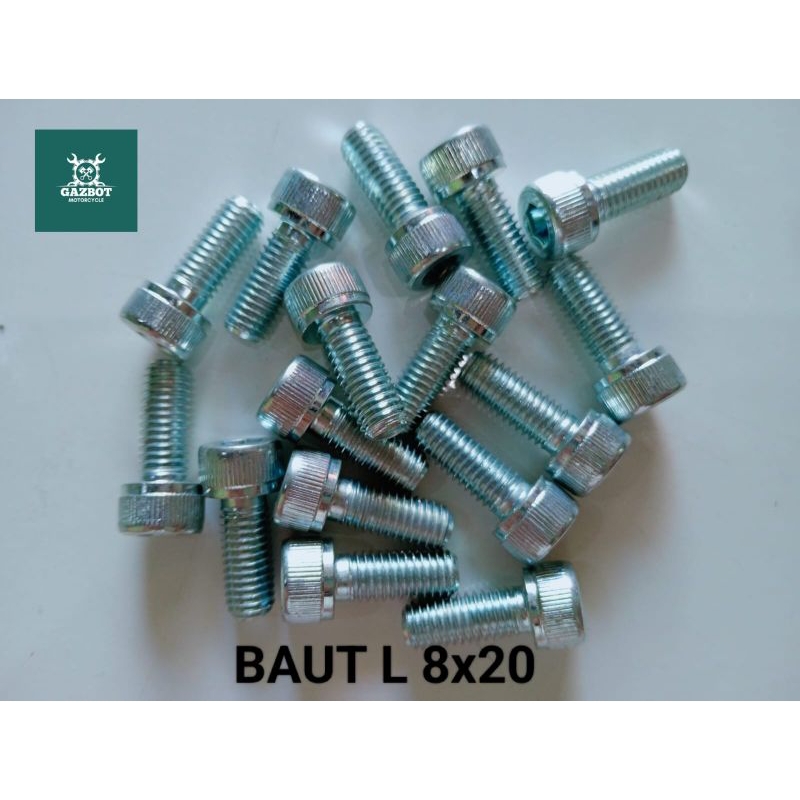 Jual Baut L 8x20 kunci L6 putih panjang 2cm (5pcs) | Shopee Indonesia