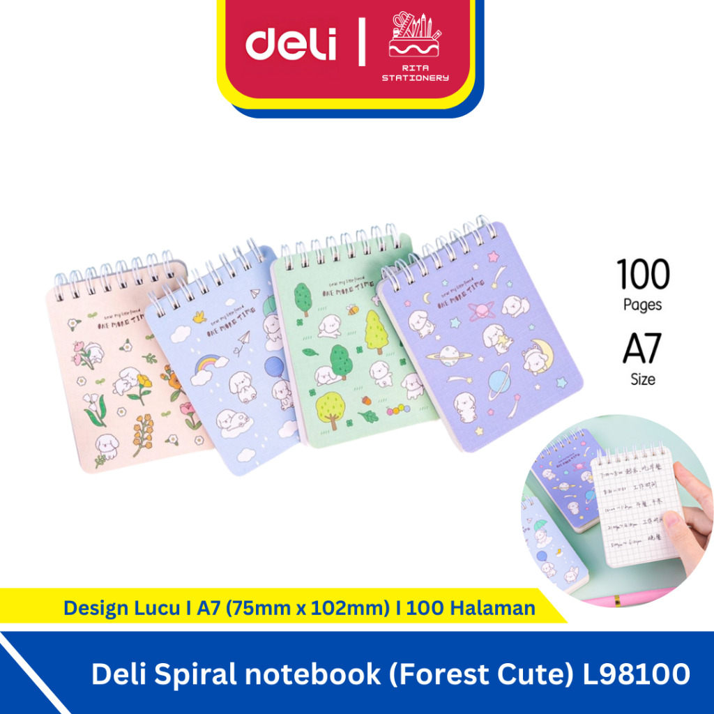 Jual Deli Spiral Notebook A7 Forest Animal Buku Catatan Mini - L98100 ...