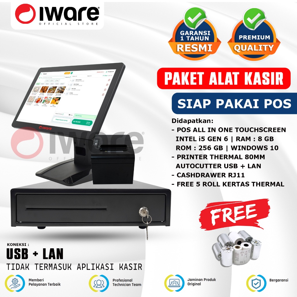 Jual Iware Paket Pos All In One Mesin Kasir Siap Pakai Base Windows Intel i5 8/256GB With ...