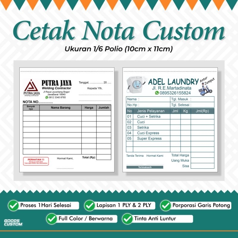 Jual Cetak Nota Custom 2ply Ukuran 1/6 Polio Bahan Kertas NCR Paper ...