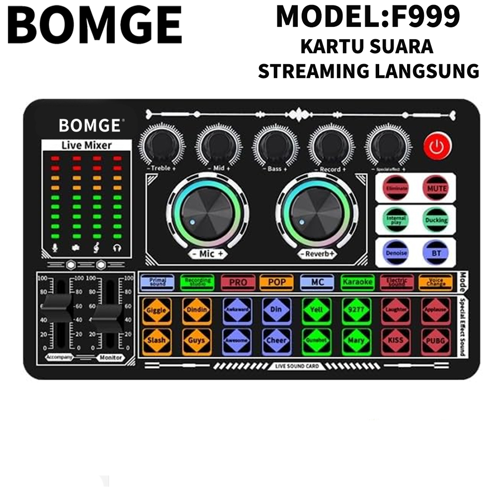 Jual BOMGE F999 Live Streaming Sound Card oice Changer Soundboard with ...