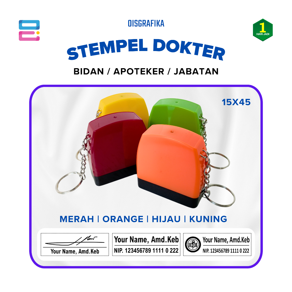 Jual Stempel Dokter Bidan Apoteker Jabatan Custom Warna - Ganci 15x45mm | Shopee Indonesia