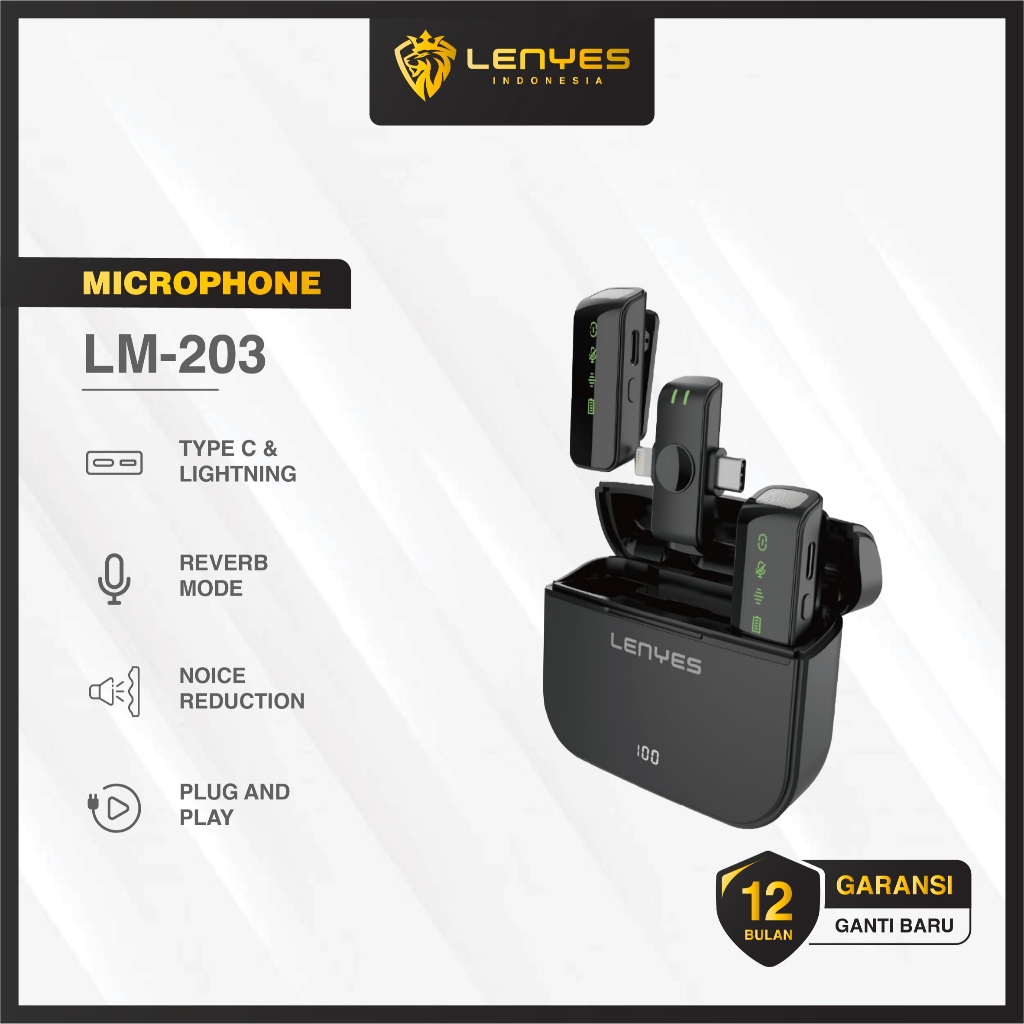 Jual LENYES LM203 Wireless Microphone Bluetooth Live Stream Clip On Mic ...